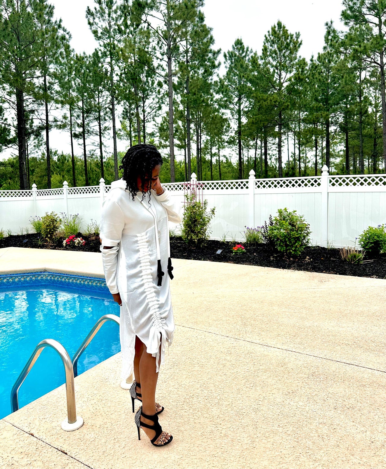 Hooded Drawstring High Low Dress